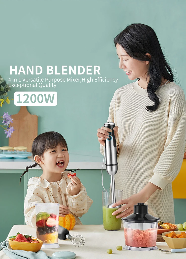 One Handed Kitchen Hand Blender Electric 1200w Fruit Juice Mini Stick ...