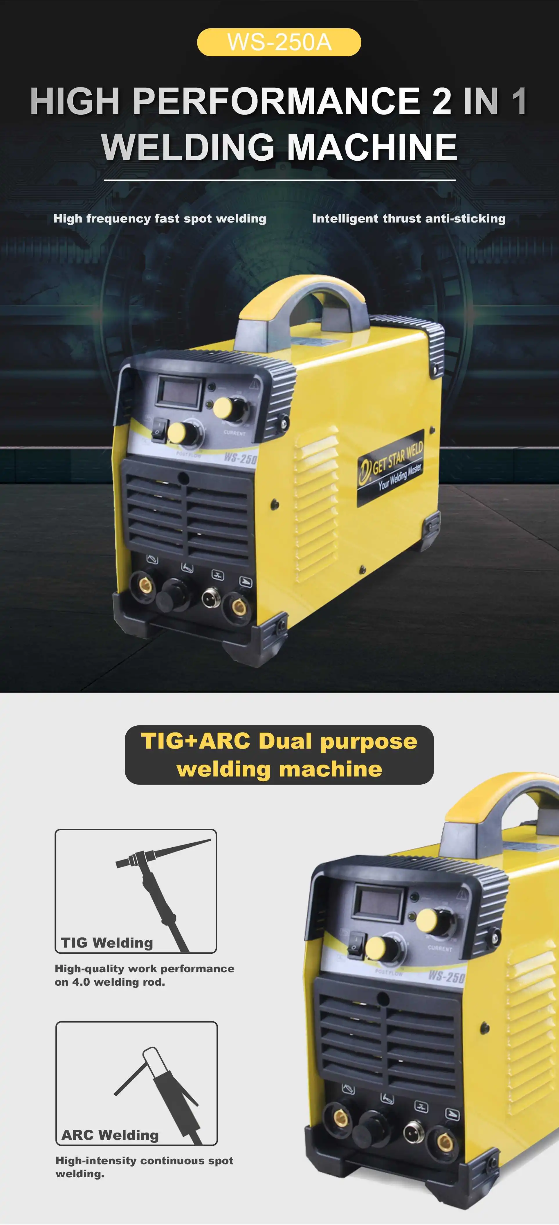 Get Star Weld Inverter 250 Amps MOS TIG/ARC Welder Machine