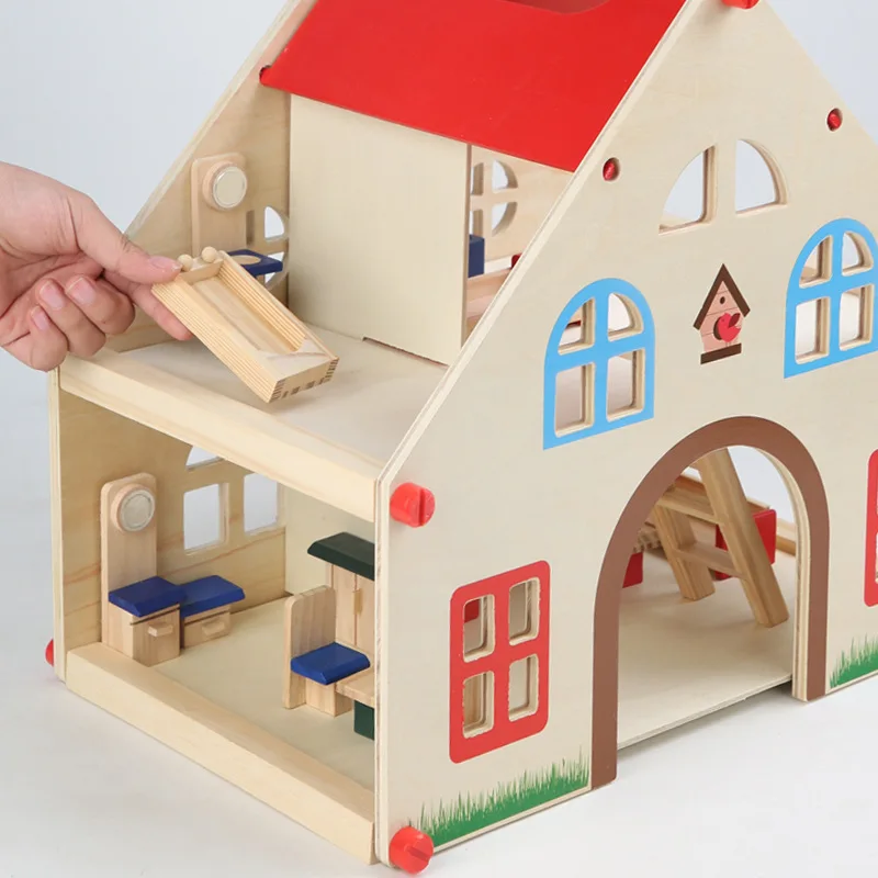 Children's Wooden Diy Family Toy House Wooden Dollhouse Princess ...