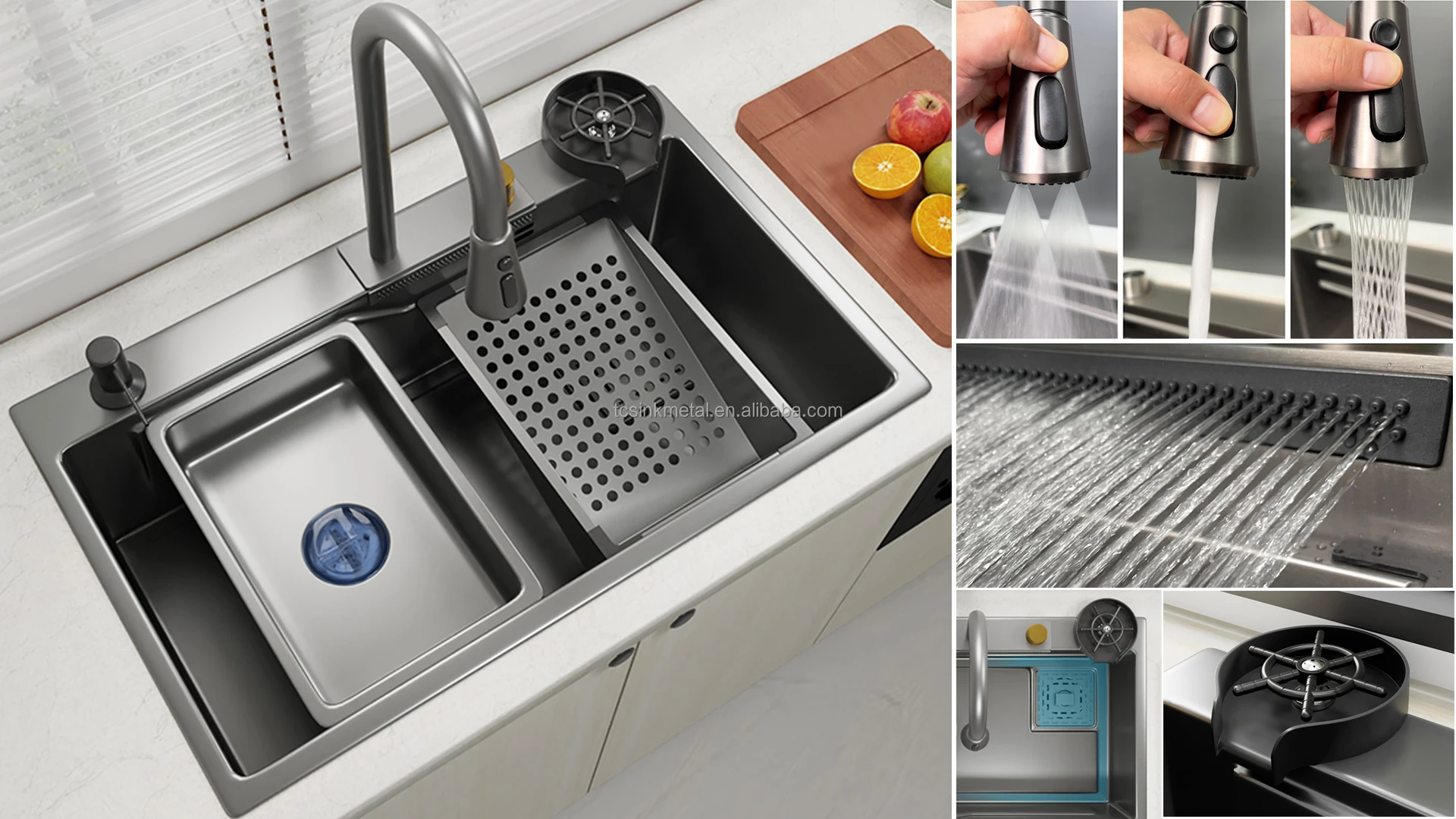 Waterfall Kitchen Sink - Single Bowl Stainless Steel