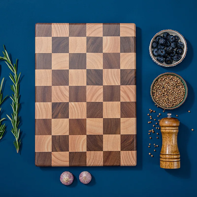 Large Acacia Solid Wood Checkerboard Engraved Butcher Chopping Blocks ...