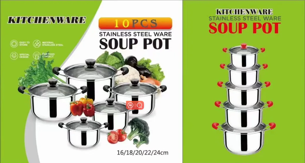 Black 10-Piece Stainless Steel Cookware Set for Multi-Function Cooking