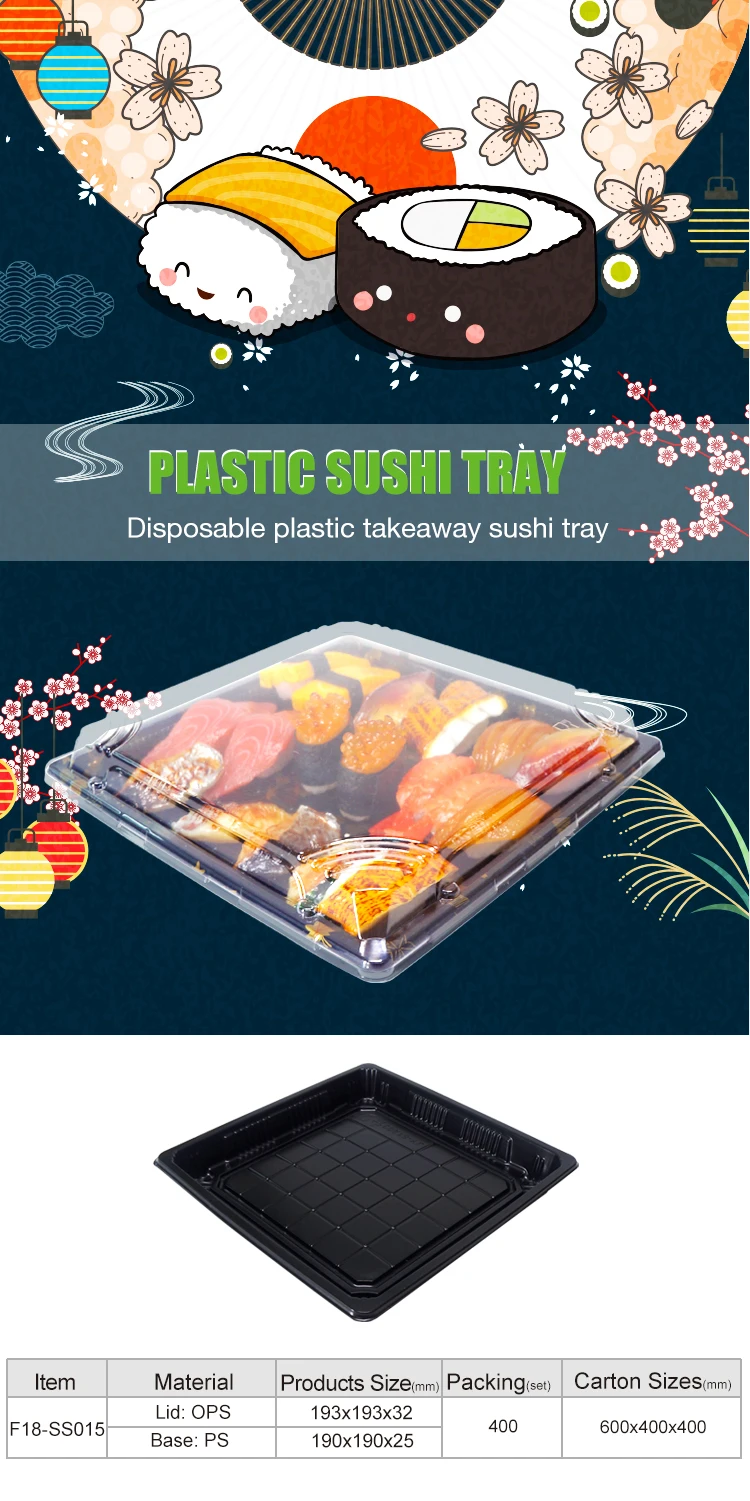 Factory Disposable Plastic Sushi Box With Anti-fog Lid With Printing In ...