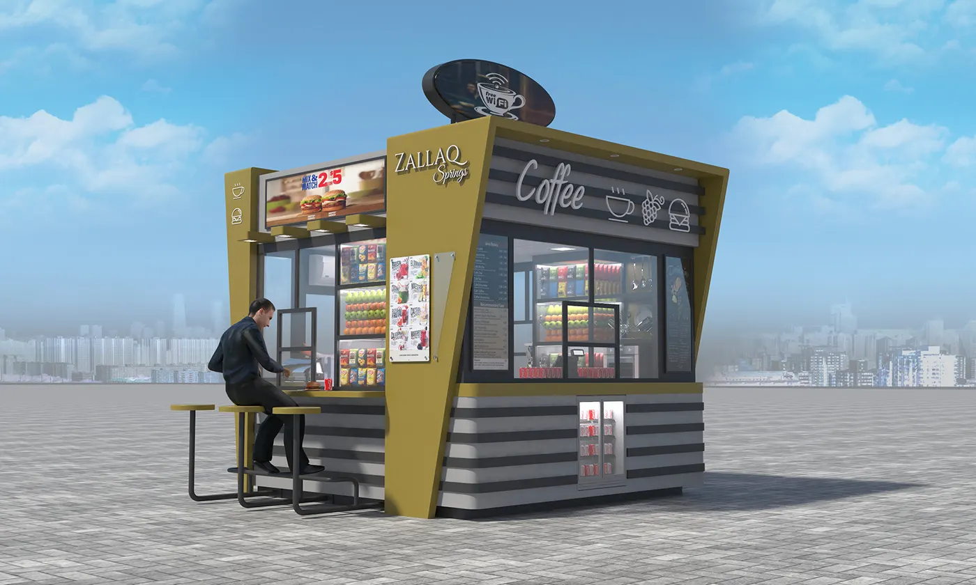 Yellow Fresh Juice Kiosk - Outdoor Coffee Cup Shaped Stall