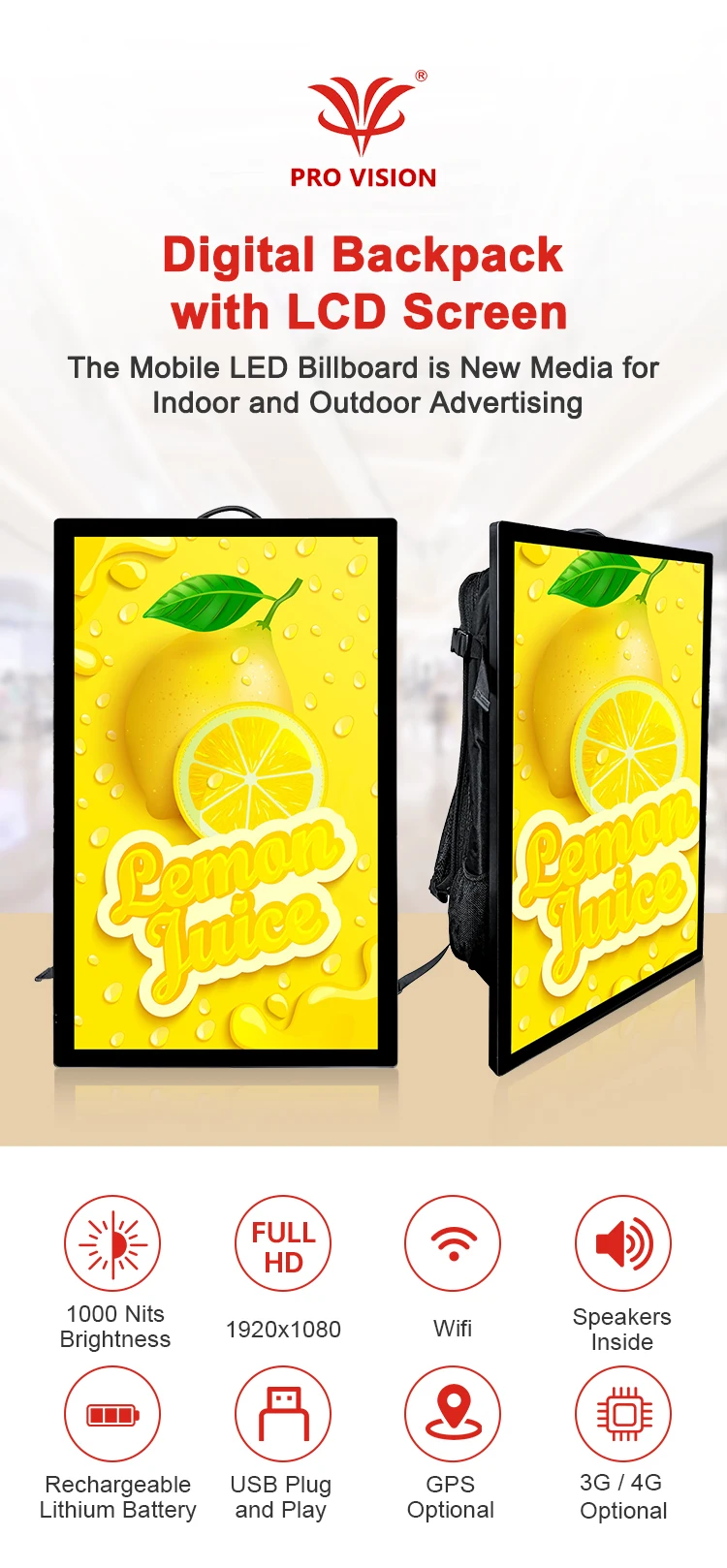 21.5 Inch Portable LCD Backpack - Outdoor Advertising Screen