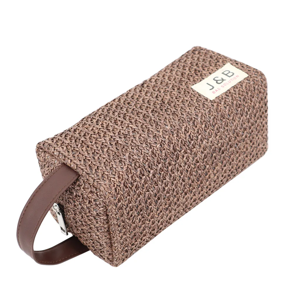 OEM PU Leather Portable Straw Makeup Toiletry Wash Bag