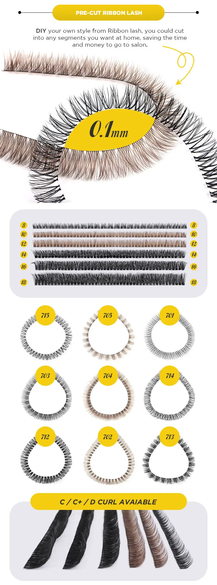 Wholesale Pre Cut Lash Segments Korean Pbt Fiber Natural Fluffy Style Black Clear Band Mink ...