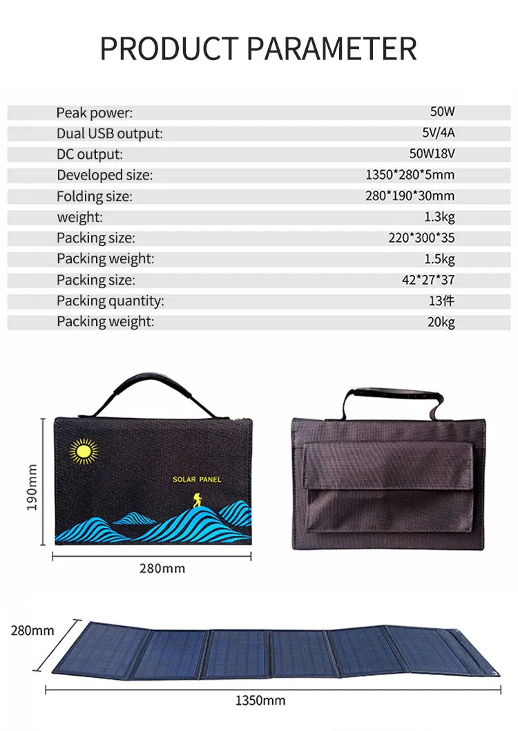 High Efficiency 10w To 200w Portable Folding Solar Panel Etfe Folded ...