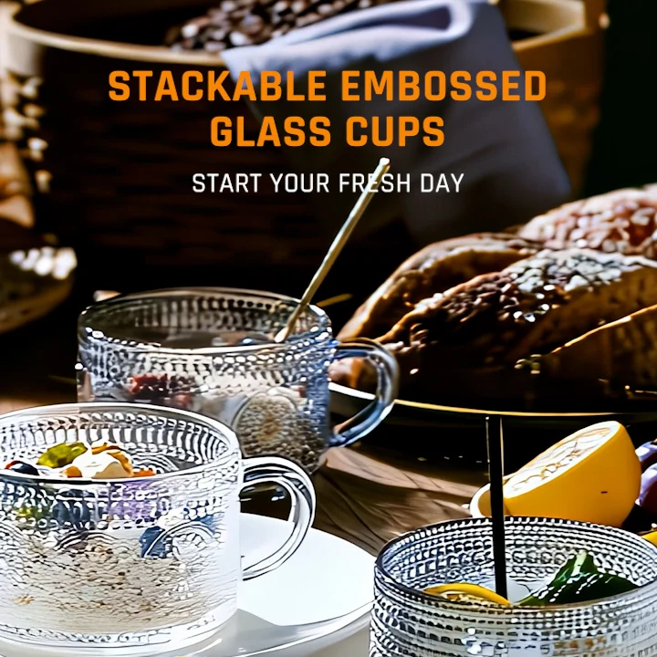Vintage Glass Coffee Mugs Clear Breakfast Cups With Handle Stackable ...