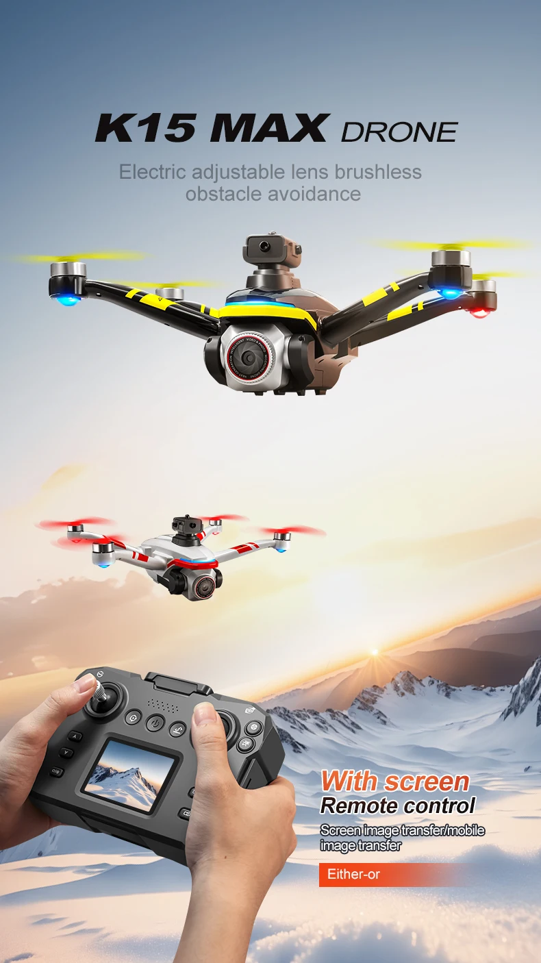XUEREN K15 Max RC Drone with Screen 4K HD Camera Aerial Photography Drone Brushless Obstacle ...