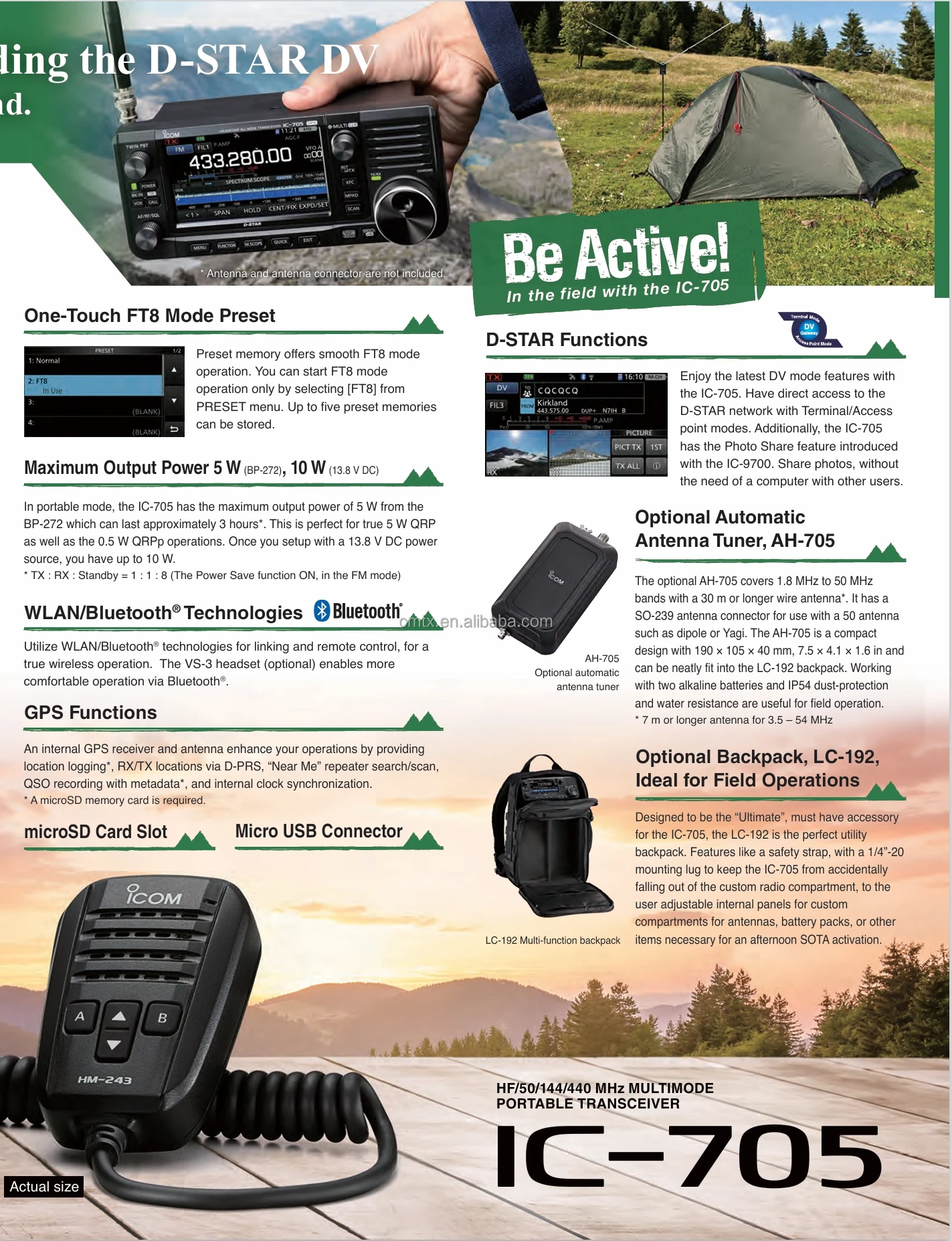 ICOM IC-705 - Compact GPS Bluetooth Radio for Outdoor Use