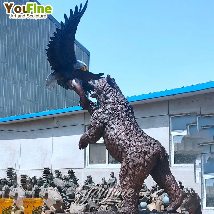 Life Size Cast Animal Garden Ornament Snatching Fish Bear and Eagle ...