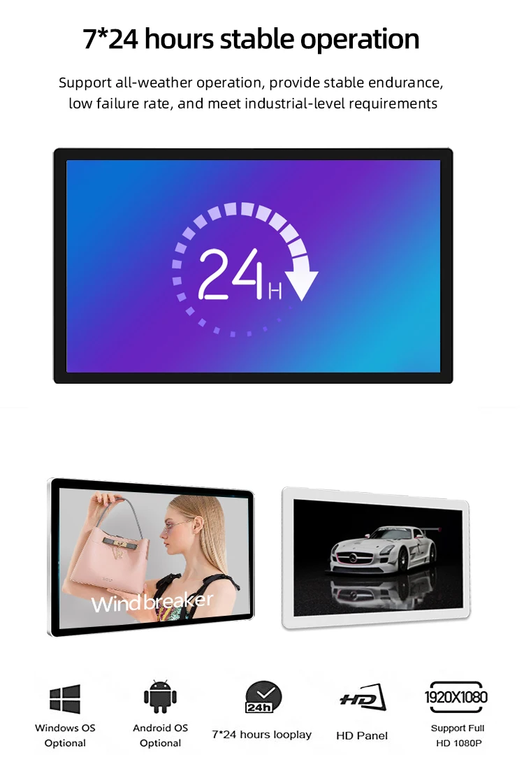 27 32 43 Inch 1920x1080 Android System Wall Mounted Lcd Display ...