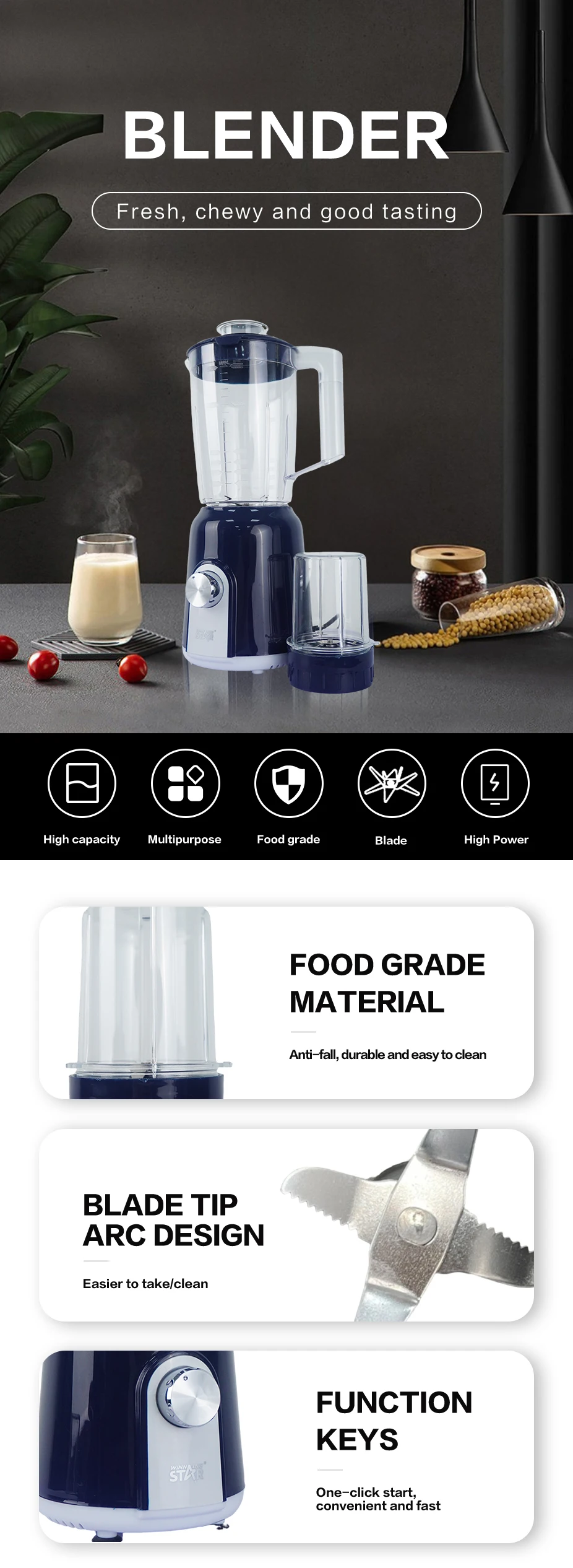Stainless Steel Jug Blender Grinder Chopper Appliances Commercial Juice ...
