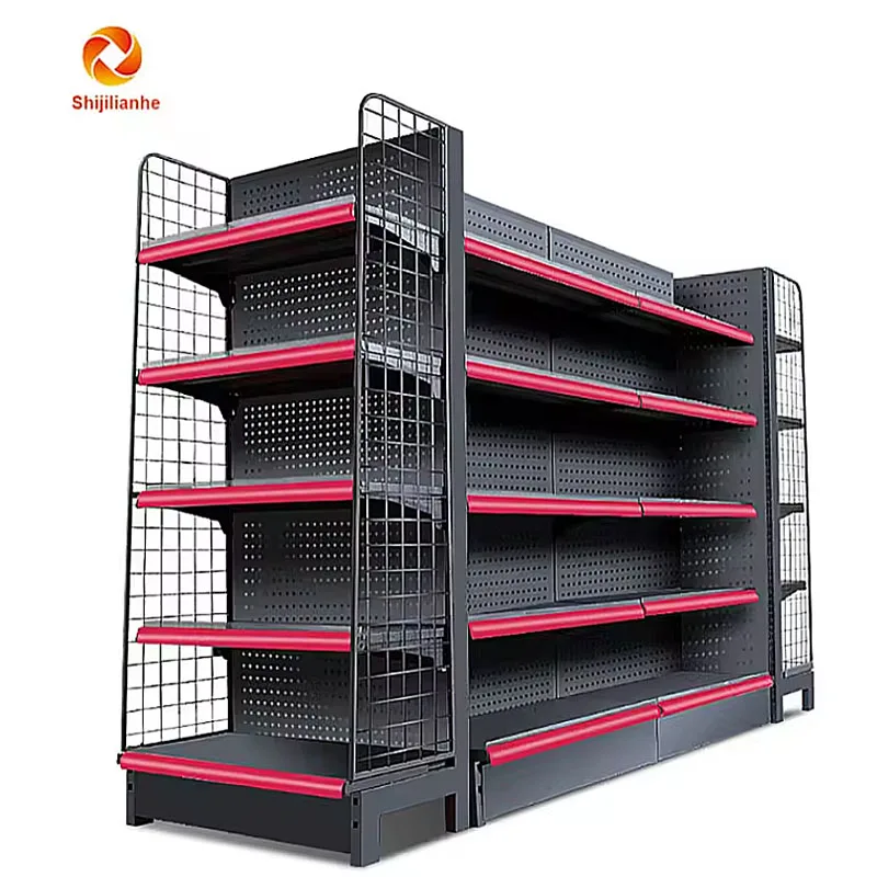 Heavy Duty Supermarket Metallic Shelves Store Display Racks Convenience ...