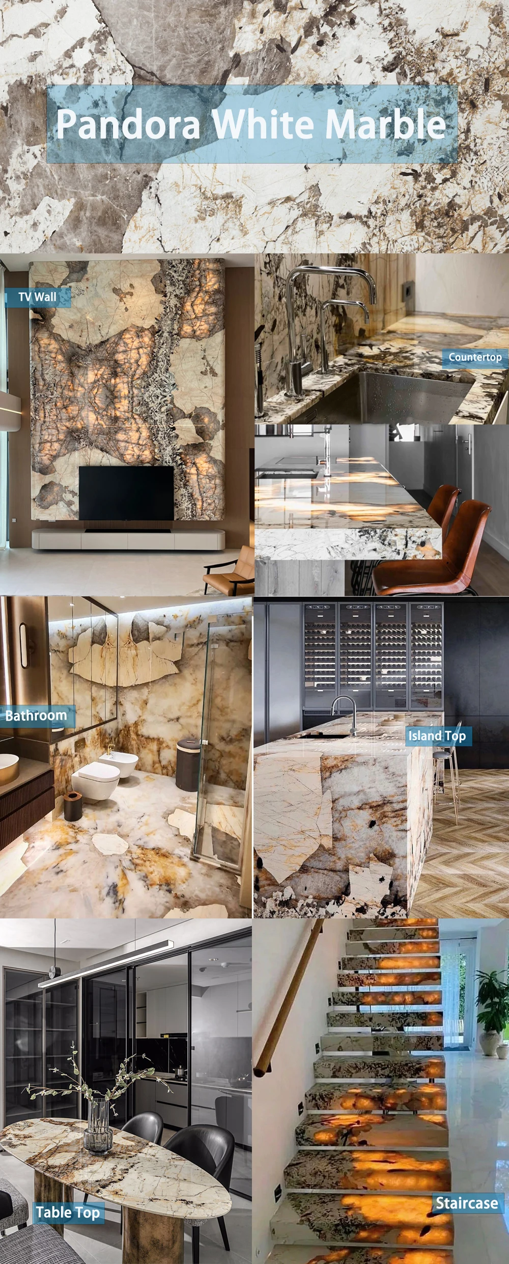 LX Modern Kitchen Design Pandora White Marble Countertop Polished ...