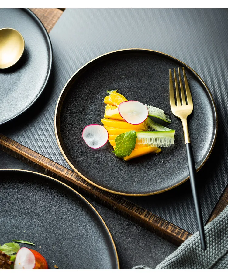 10 Inch Matte Black Restaurant Dishes Plate Nordic Ceramic Dinner ...