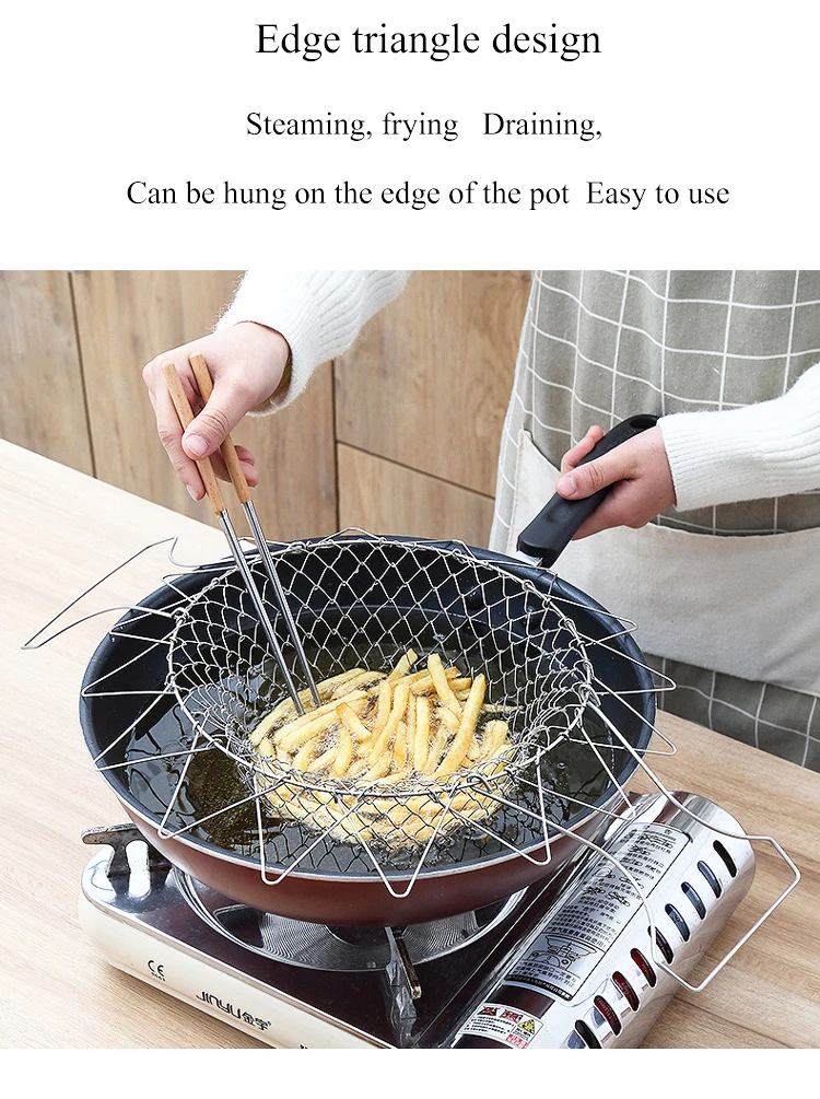 Foldable Fry Basket Multi-Function Stainless Steel Fry Basket Poaching ...