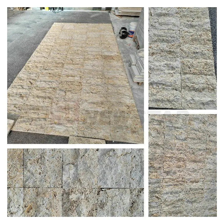 New Design Beige Travertine Wands Curve Fluted Marble Tile