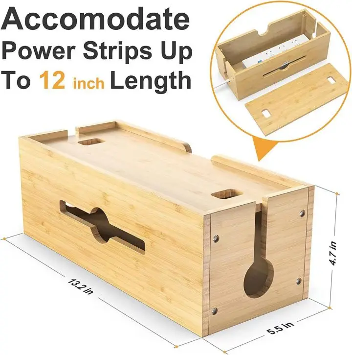 Bamboo Wooden Power Strip & Charging Cable Storage Box Electric Wires ...