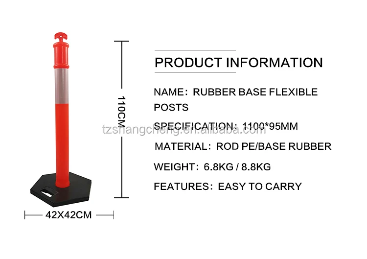 1100 X 95mm T-top Post Delineator 6.8kg Flexible Reflective Sign Post ...