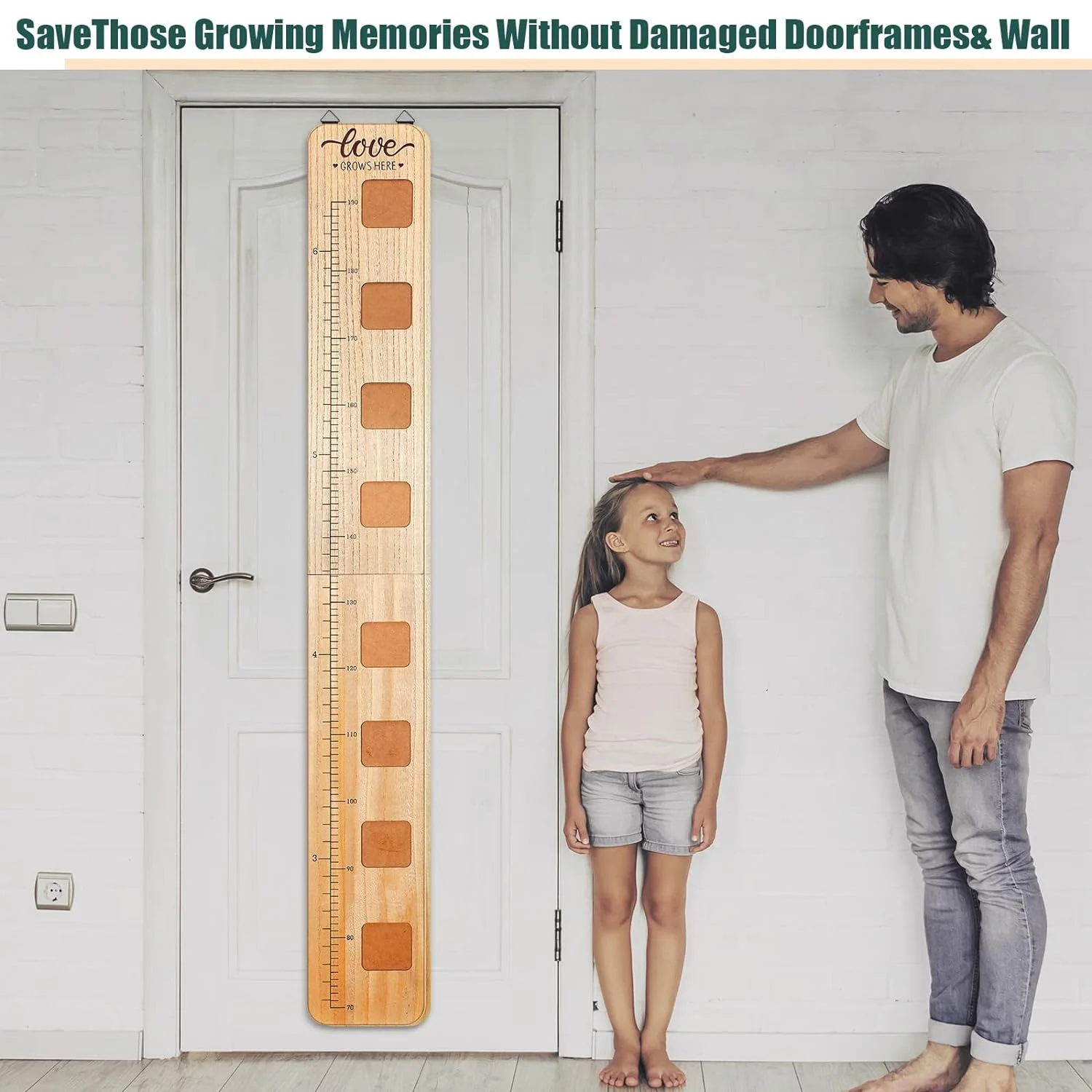 Pafu Wood Growth Chart For Kids With Picture Frames Room Nursery Decor ...