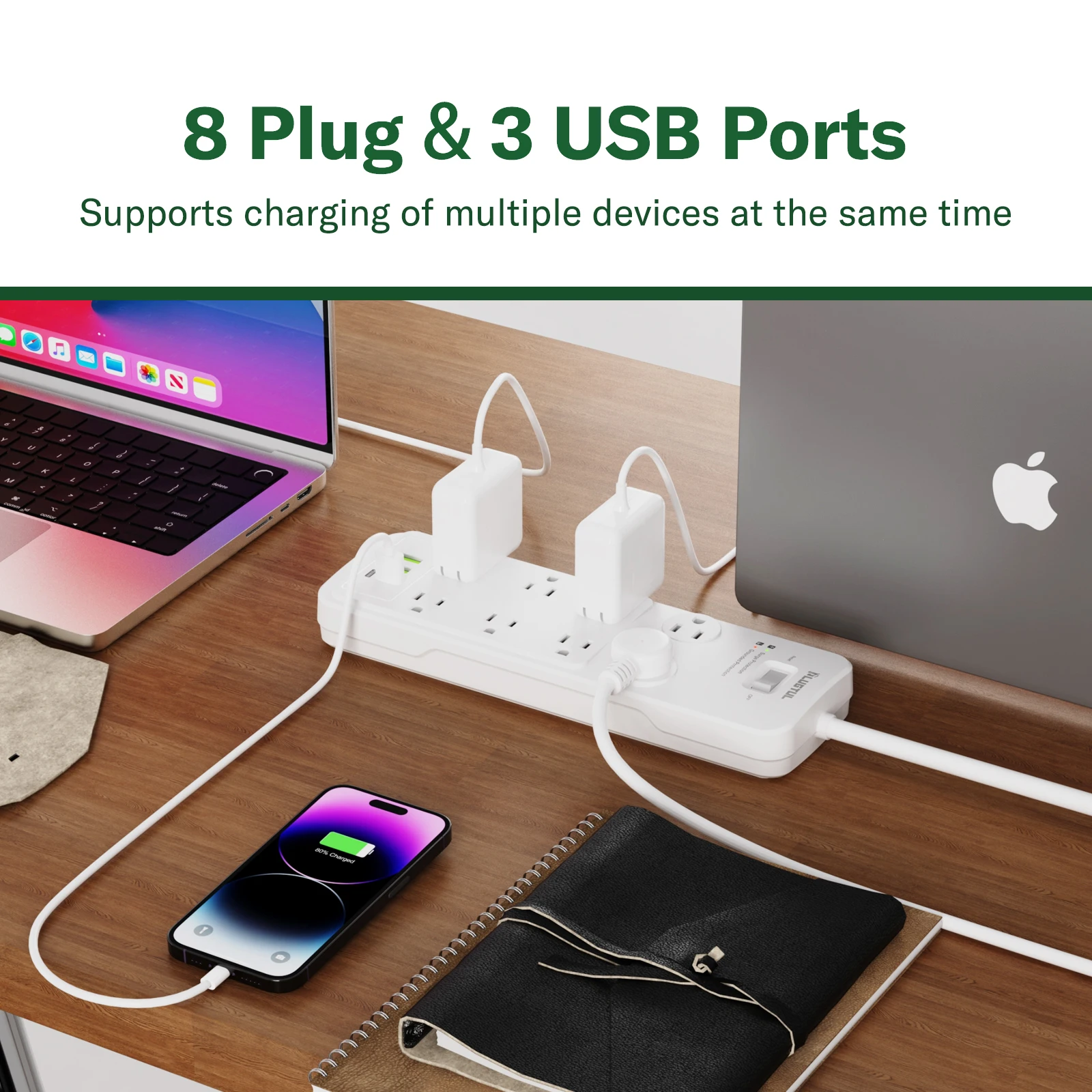 Us Multi Plug Desktop Surge Protector 8 Outlets Power Strip Desk Mount ...