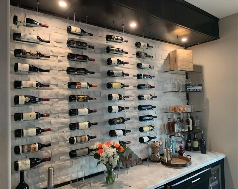 Floating Wine Cable System Wine Racks With Clear Glass Cradles And ...