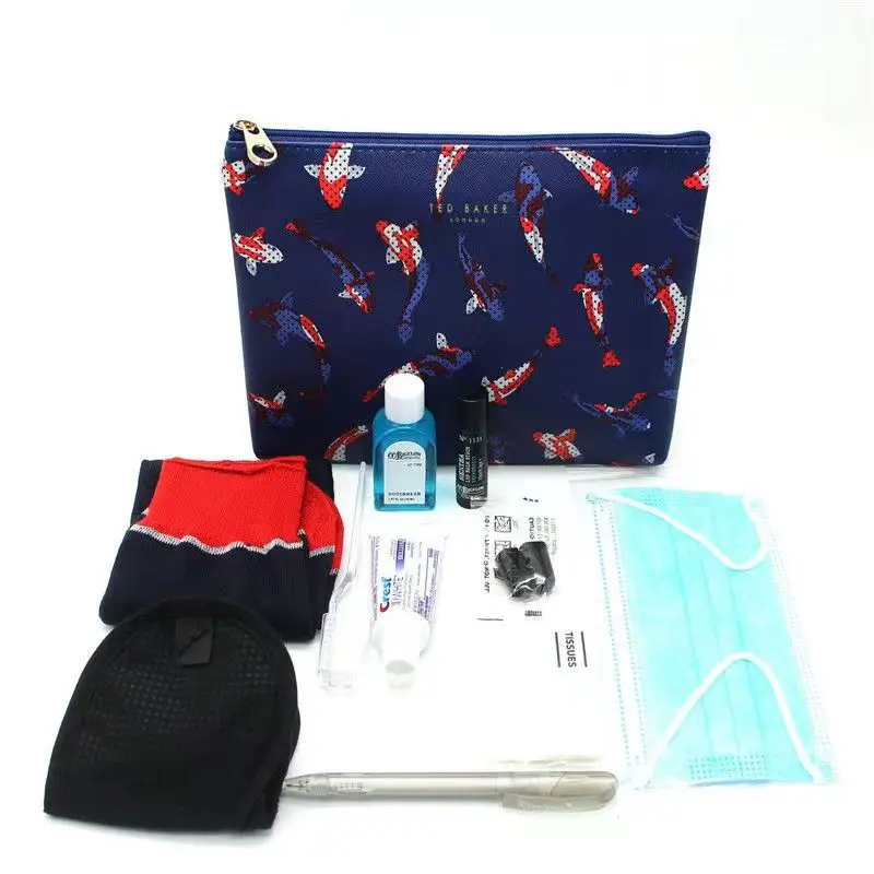 Customized logo Airline Amenity kit bag high class double layer pouch ...