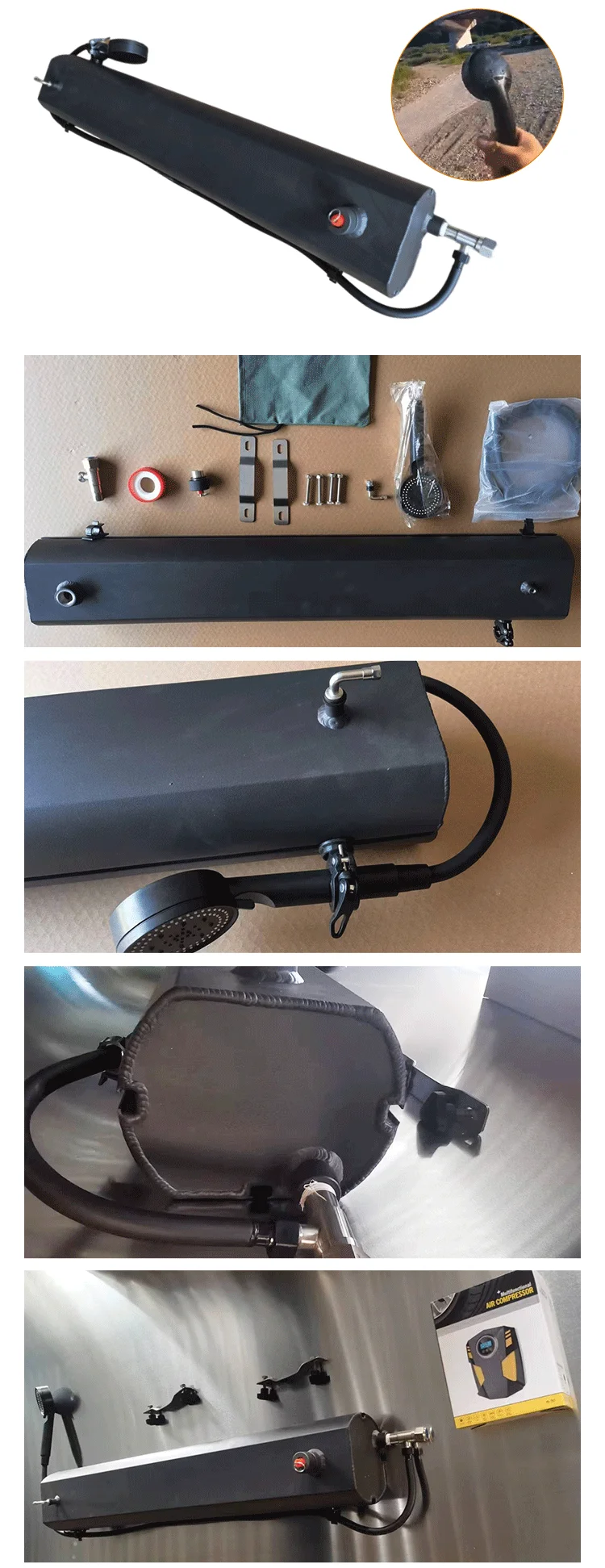 Welded Aluminum Portable Camping Car Roof Road Shower Water Tank ...