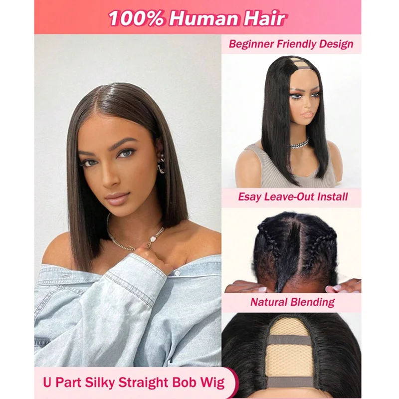 Quick & Easy Affordable Straight Hair U-part Wig 100% Human Hair Short ...