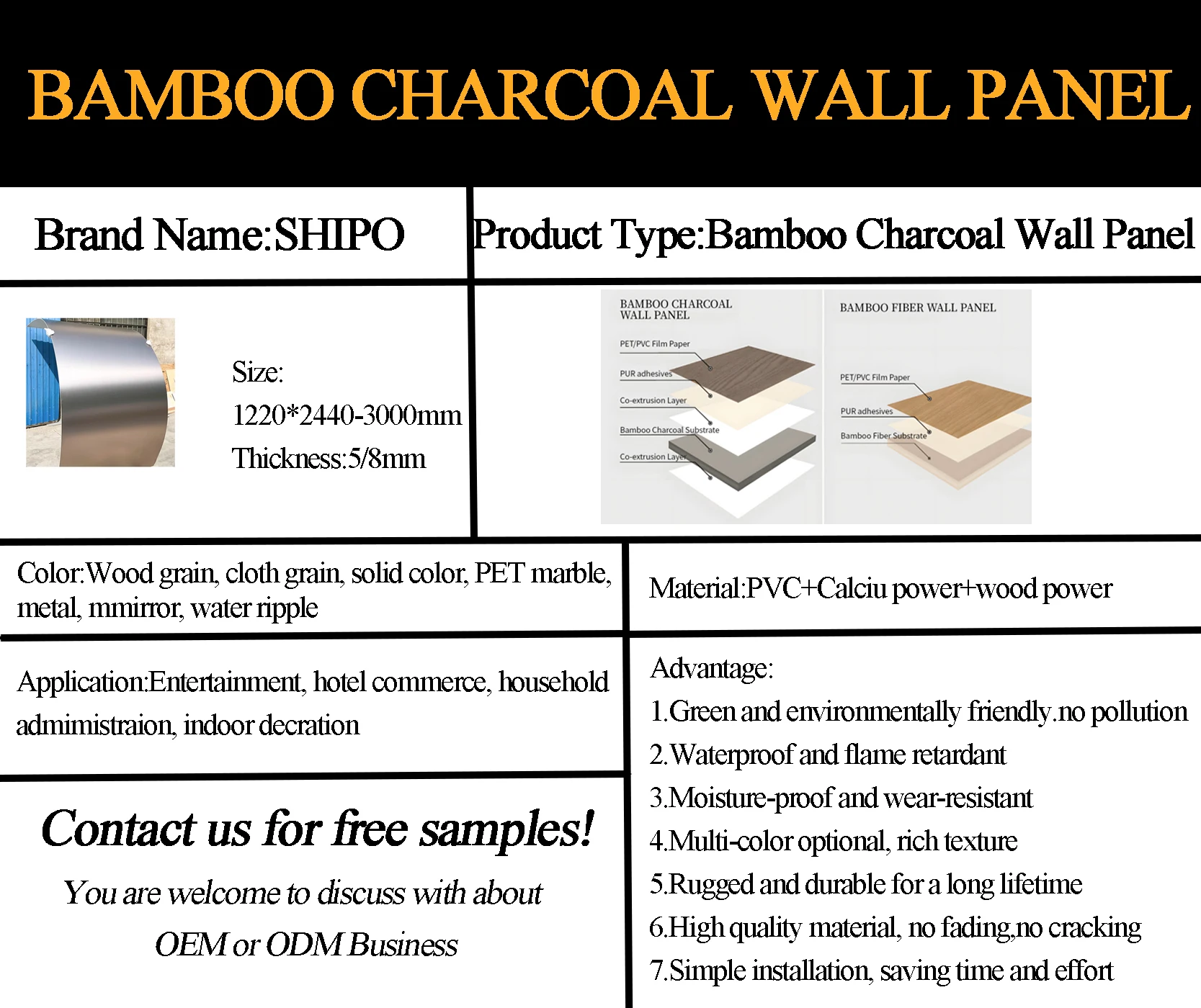 Waterproof Bamboo Charcoal Wall Cladding Panels for Interior