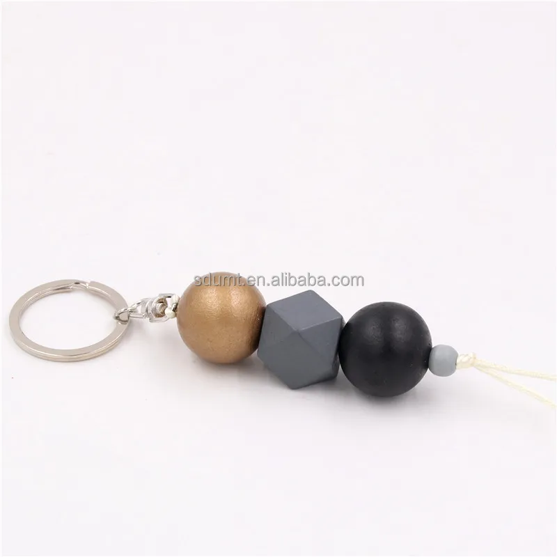 New Multicolor Geometric Girls Round Wood Beads Keychain For Bag - Buy ...