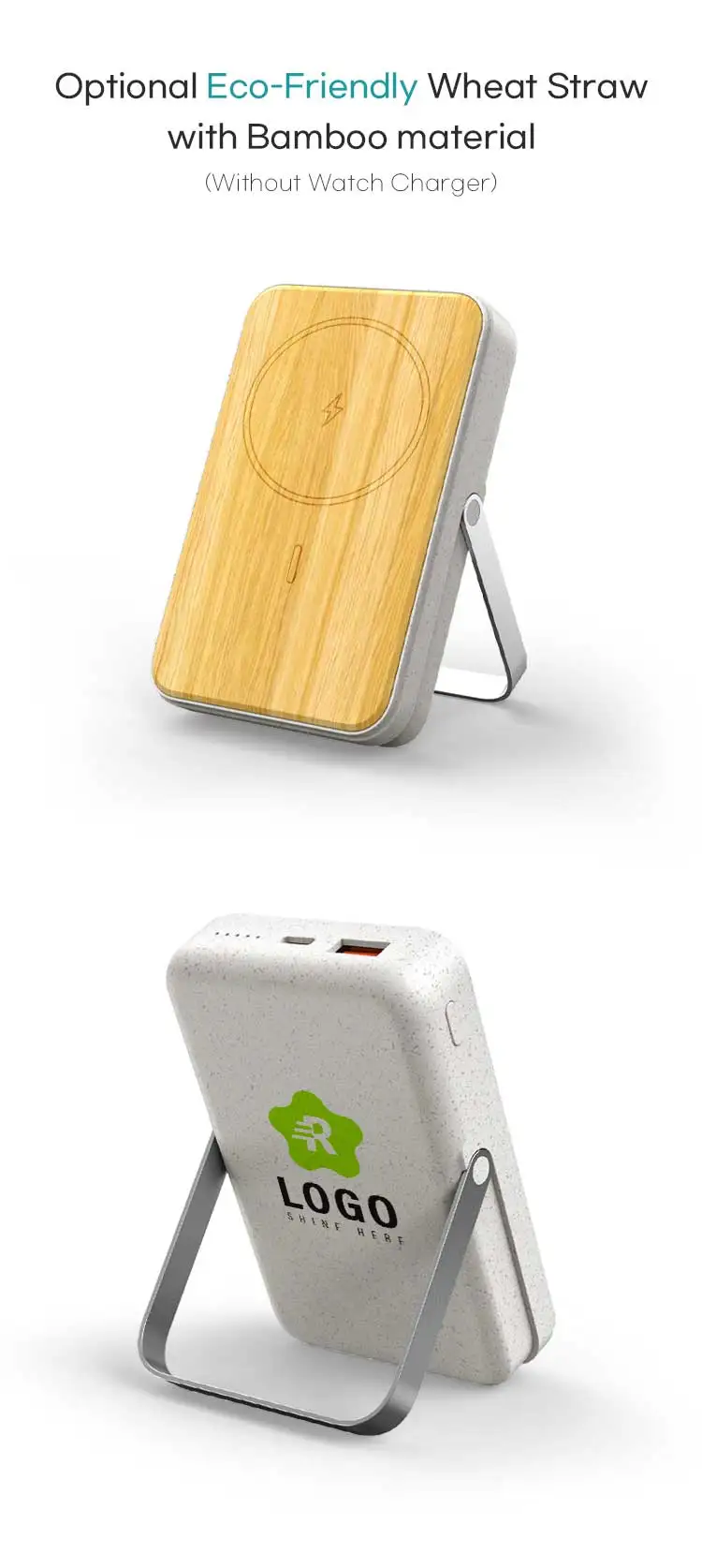 Free Sample 10000mAh With Aluminium 15W Magnetic Foldable Stand Mini Eco Friendly Wheat Straw ...