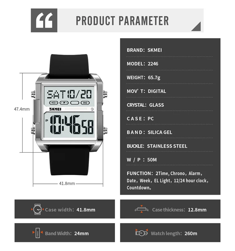 SKMEI #2146 Custom Logo Transparent Case Silica Gel Strap