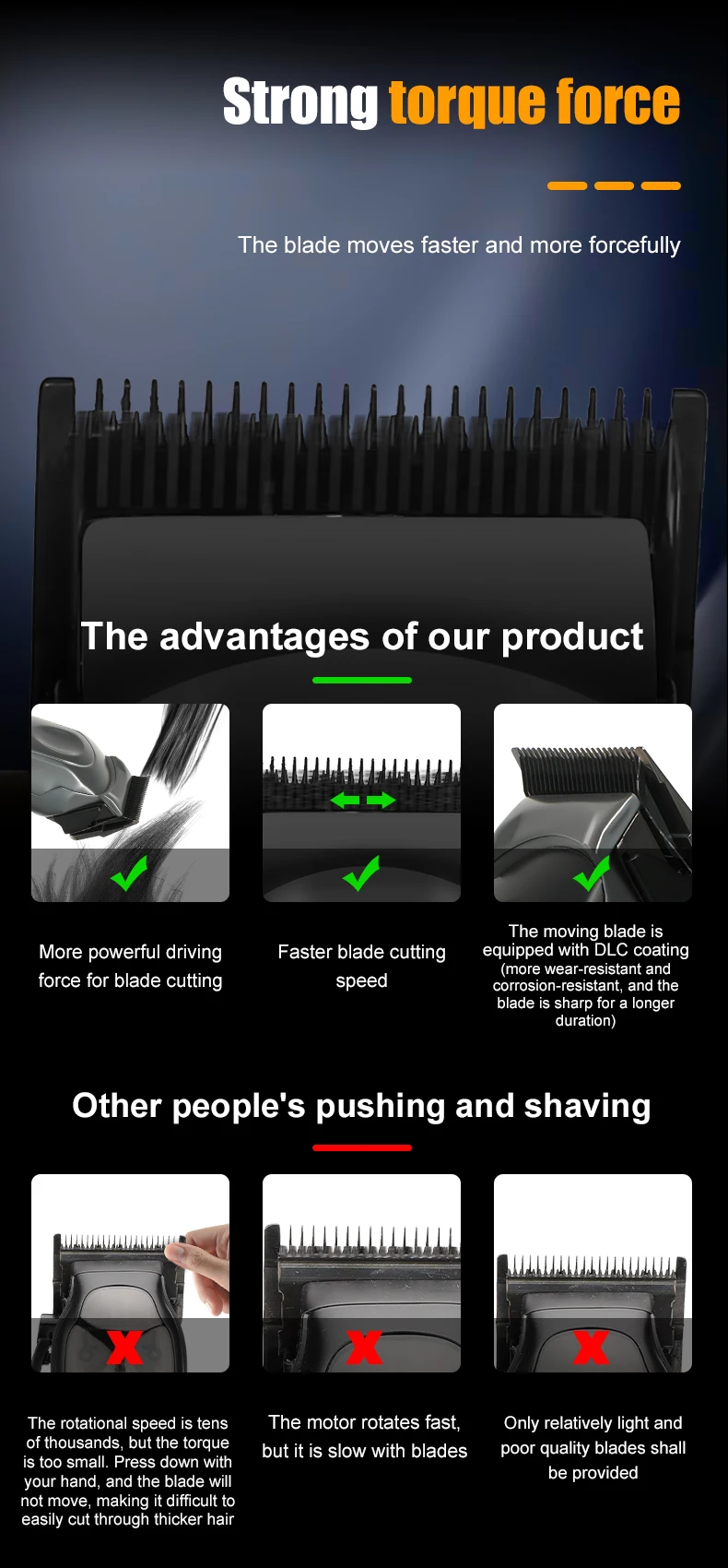 KooFex 2024 Professional High Torque Barber Clipper DLC Blade Cordless ...