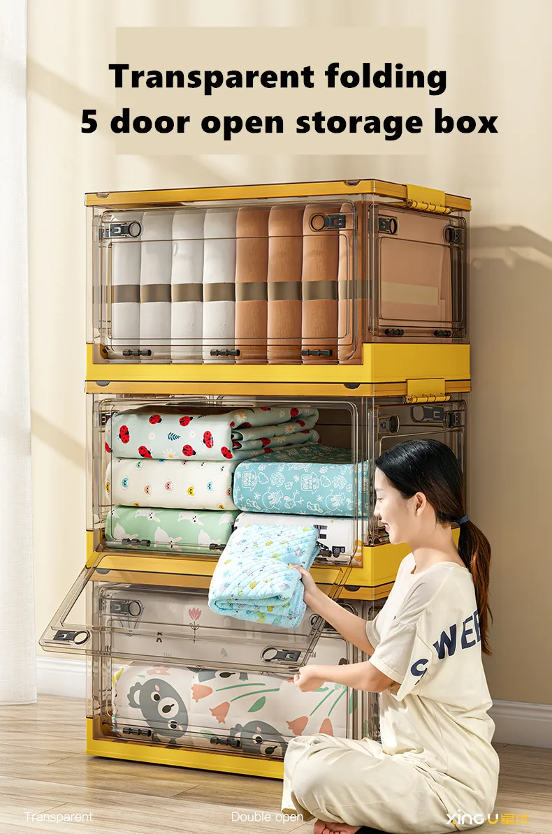 Factory Five-Door Open Folding Storage Box Large Clear Plastic Wheels ...