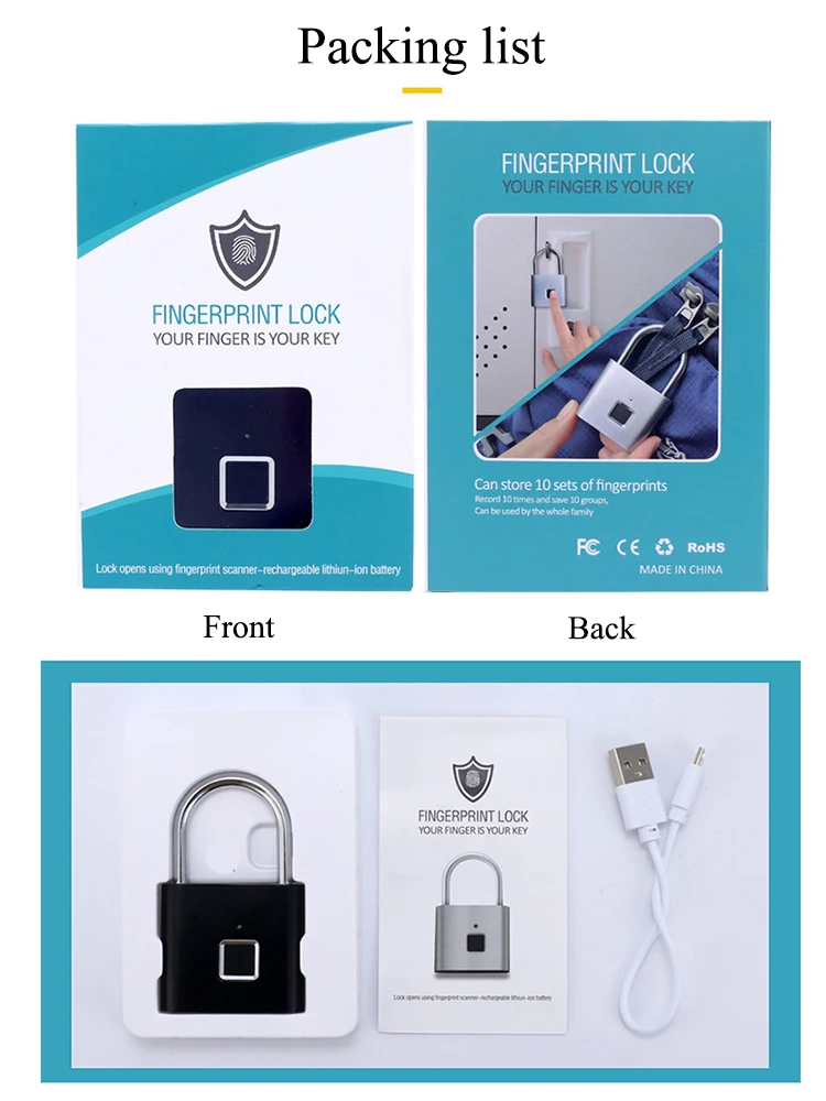 Home Electronics Lock Fingerprint Smart Padlock Ip56 Smartlock Candado ...