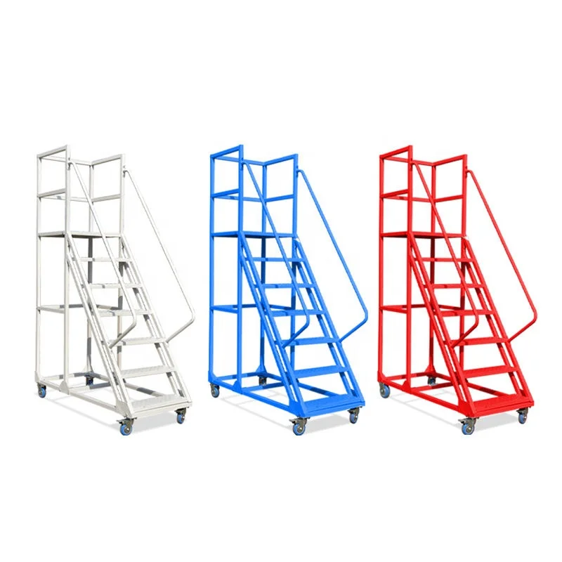 Heavy-Duty Metal Rolling Stair Ladder Steel Movable Platform Ladder for ...
