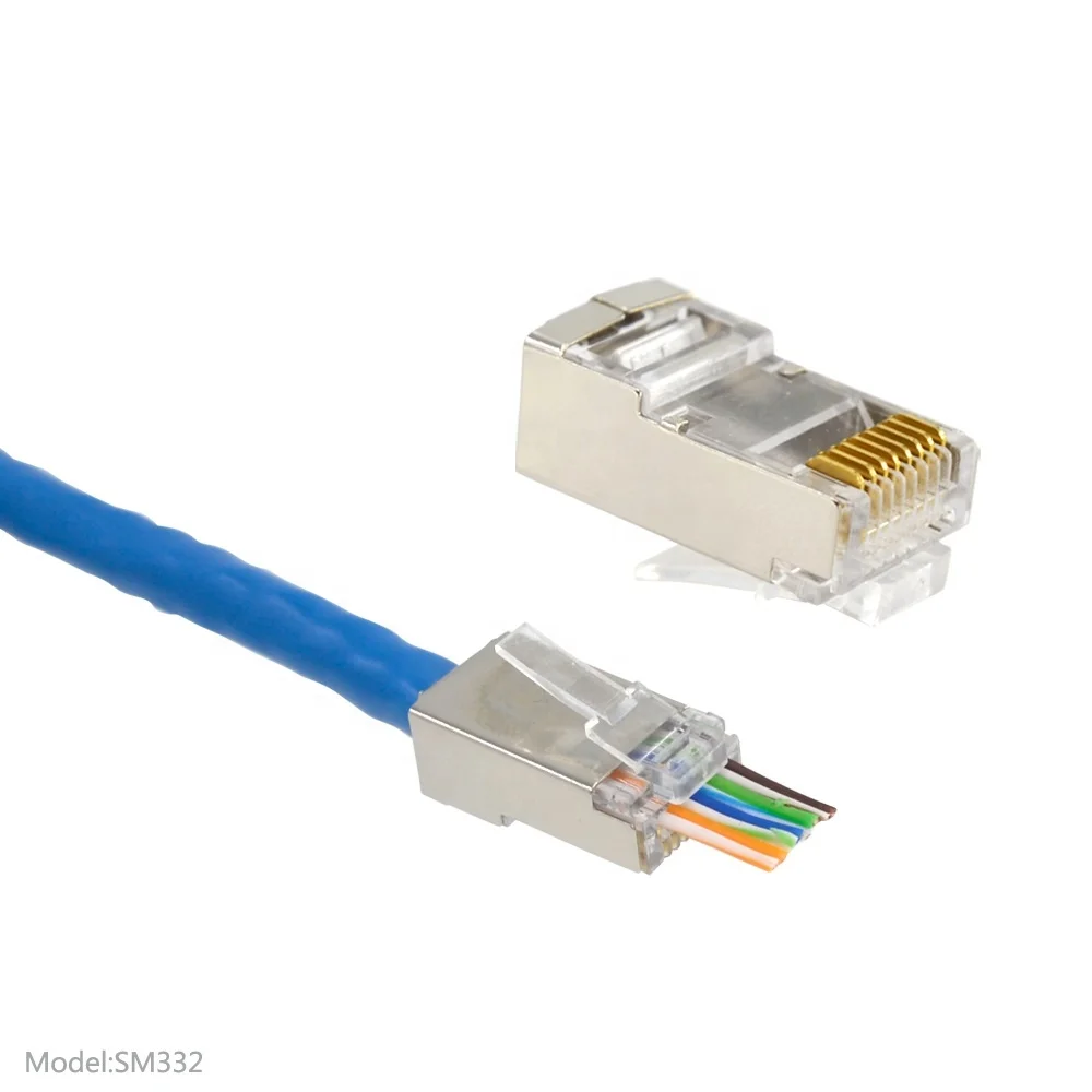 Shielded Cat6 Crystal Head Modular Plug Pass Through Rj45 Connector ...