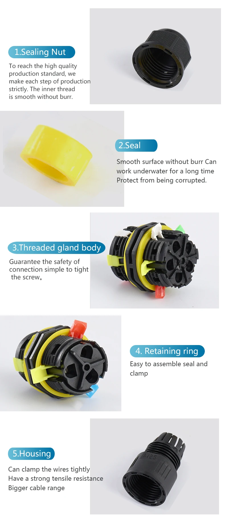 M25 5 Pin Wire Connector Terminal Junction Box Ip68 Waterproof ...