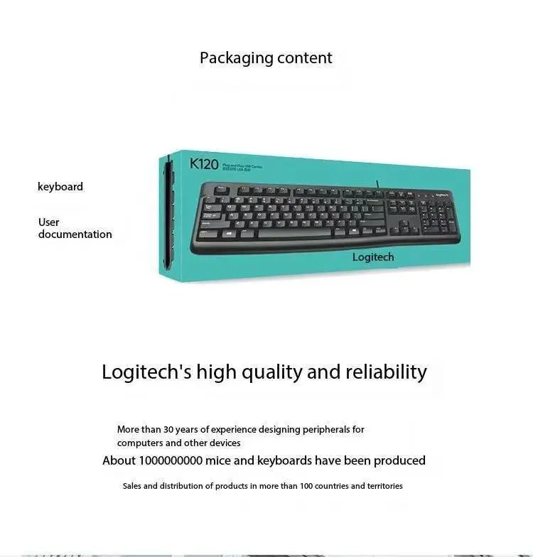 Logitech K120 1.5-meter Splash Proof Design For Comfortable Touch Usb Desktop External Laptop ...
