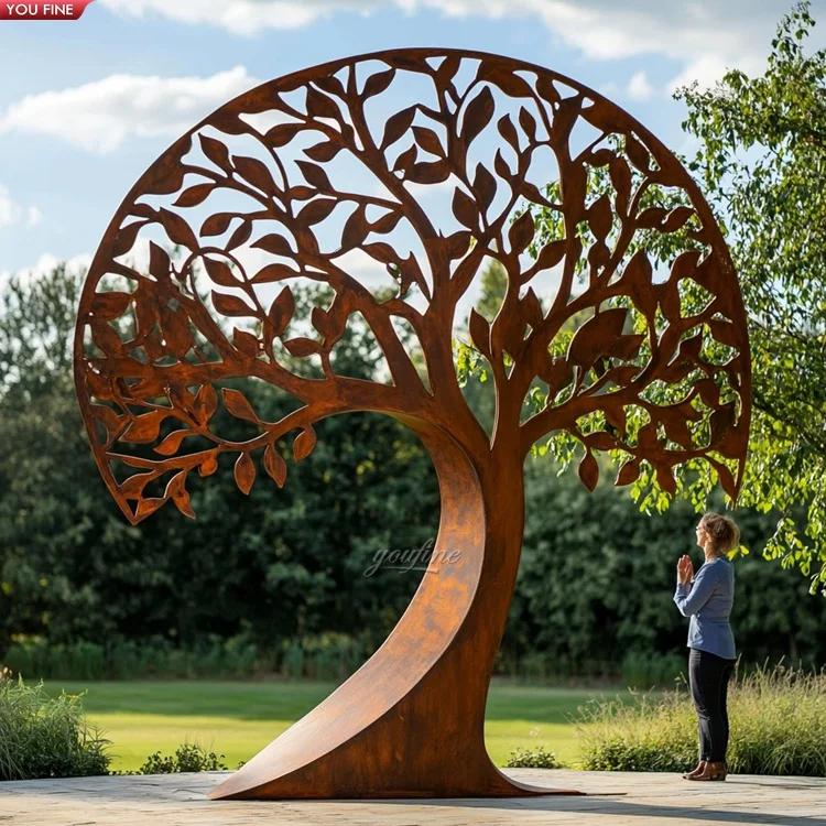 Abstract Garden Large Corten Steel Tree Sculpture by YOUFINE