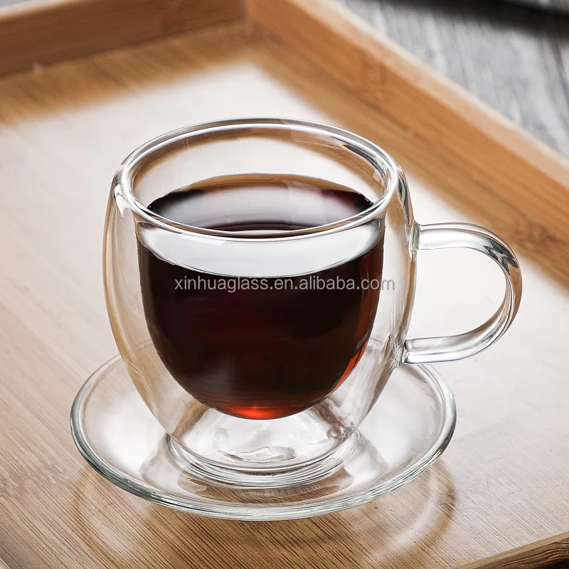 Double Layer High Borosilicate Coffee Office Saucer Cup Set With Handle ...