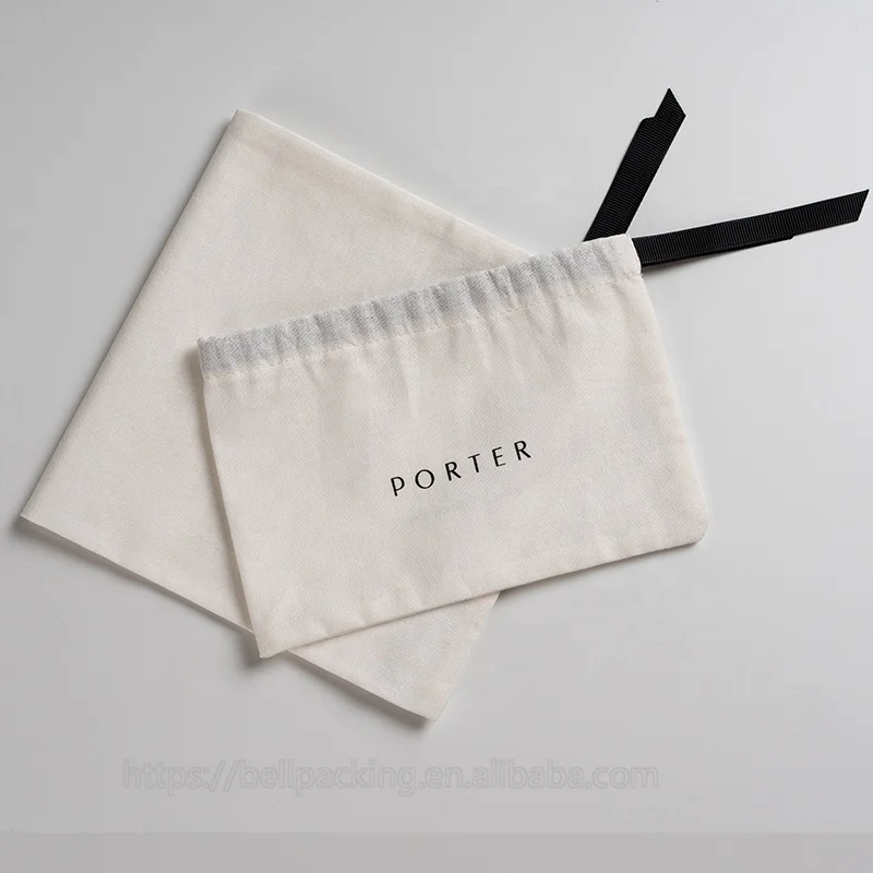 Custom White Cotton Drawstring Bag with Ribbon - Recyclable