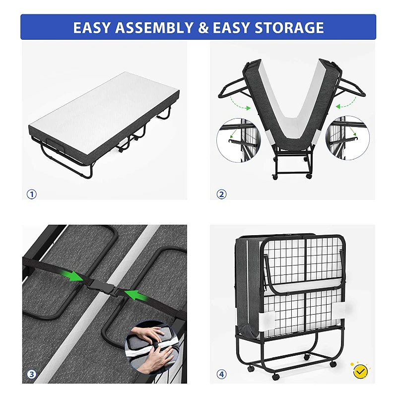 Portable Folding Bed - Durable Steel Frame & Mattress