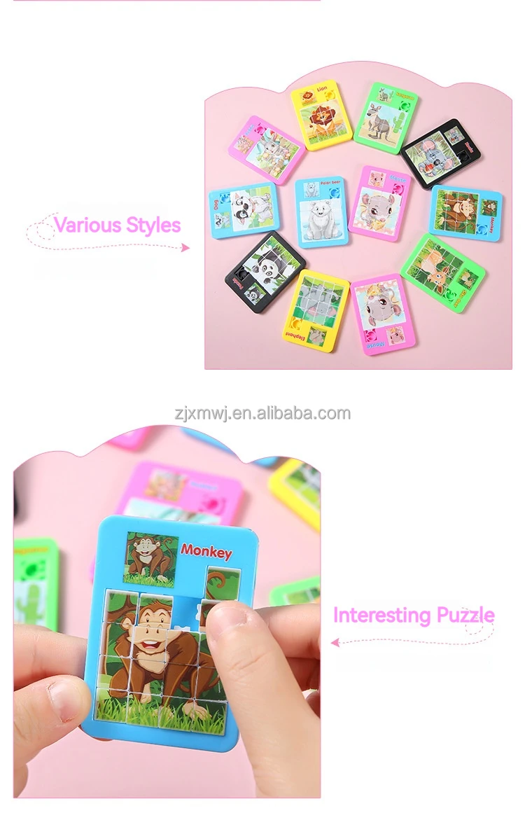 Wholesale Mini Plastic 12 Pcs Sliding Animal Jigsaw Puzzle
