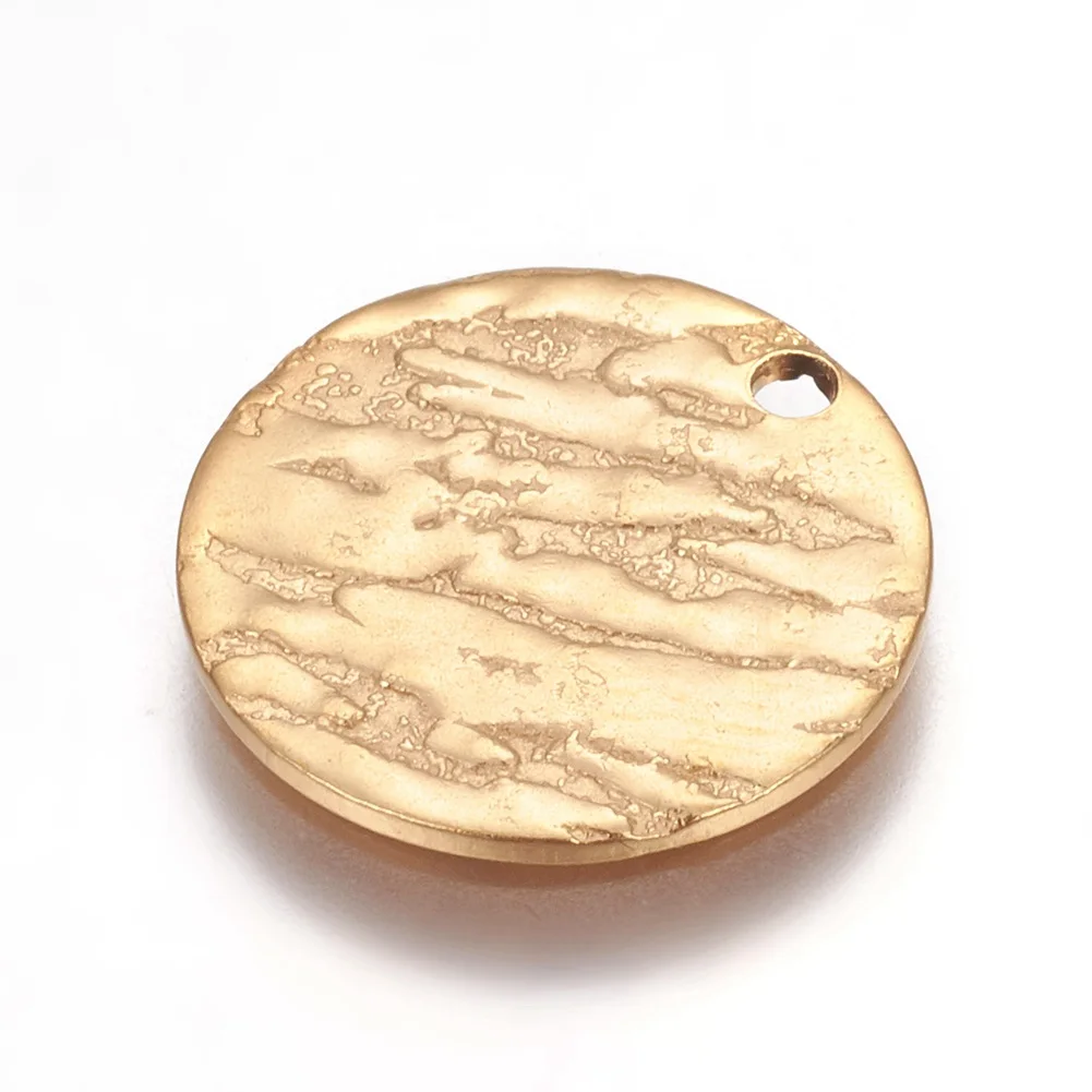 Pandahall Vacuum Plating Stainless Steel Flat Round Solid Gold Pendant ...