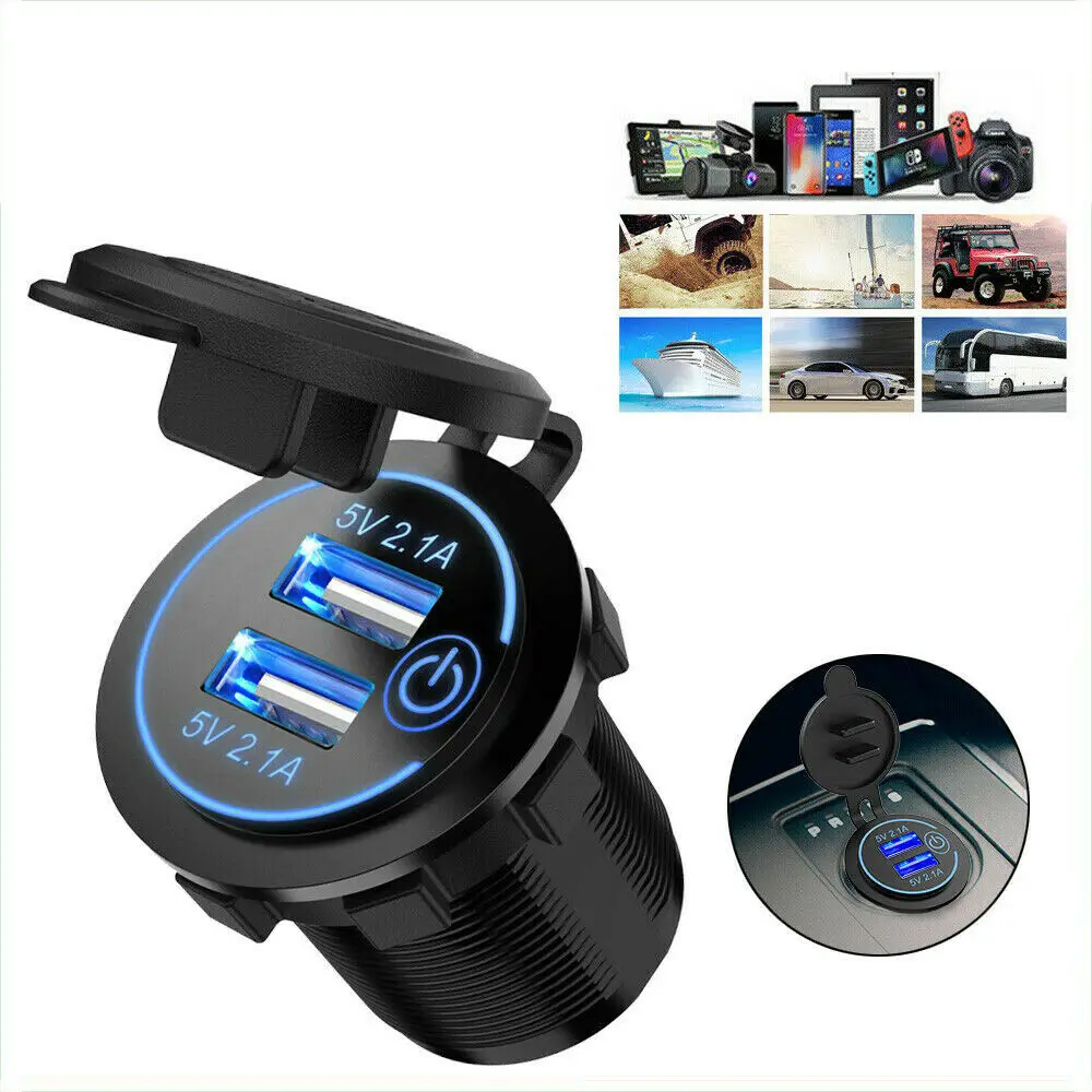 With Cable 5v 2.1a Dual Usb Port Tri-colour Led Charger Socket Car ...