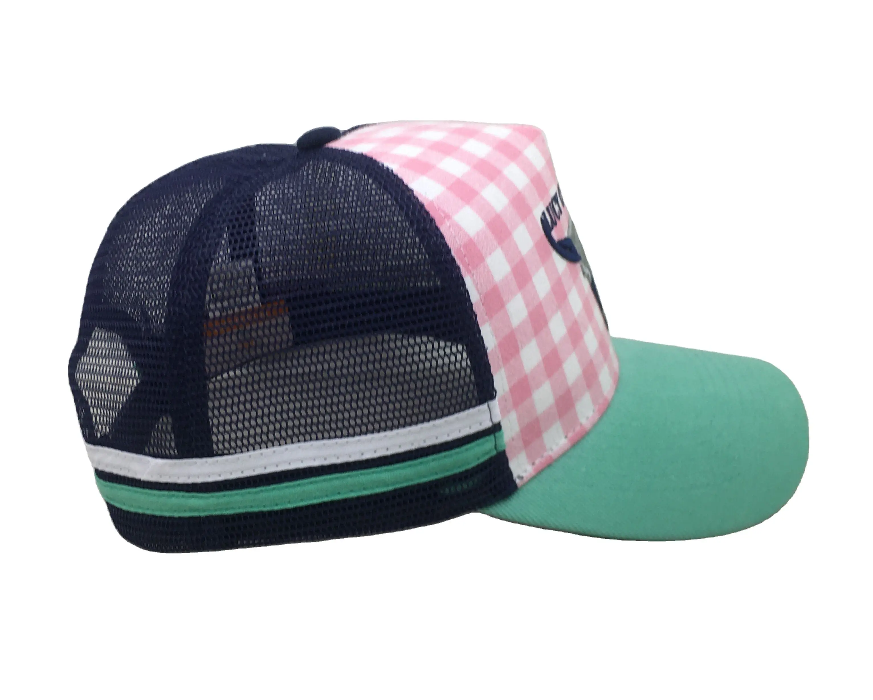 Custom Gingham Fabric Trucker Mesh Hat - Embroidery Logo